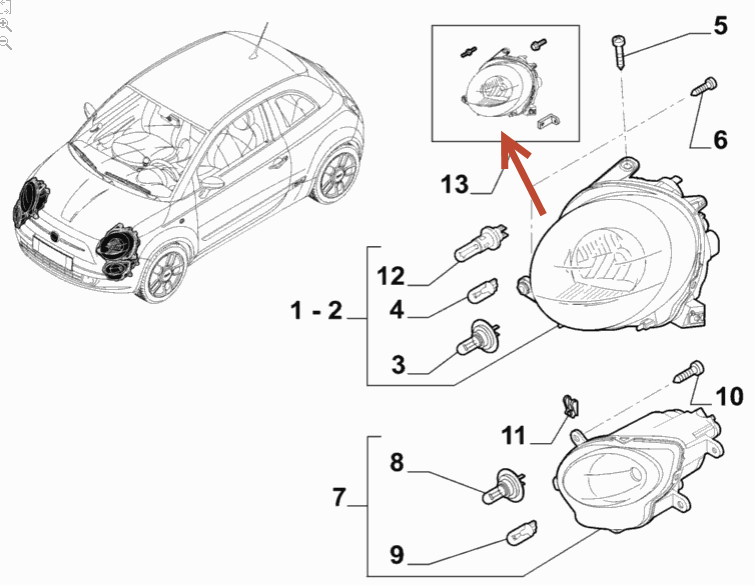 Forlygte Rep. Sæt FIAT 500 (312) 1.2 (312AXA1A) 169 A4.000